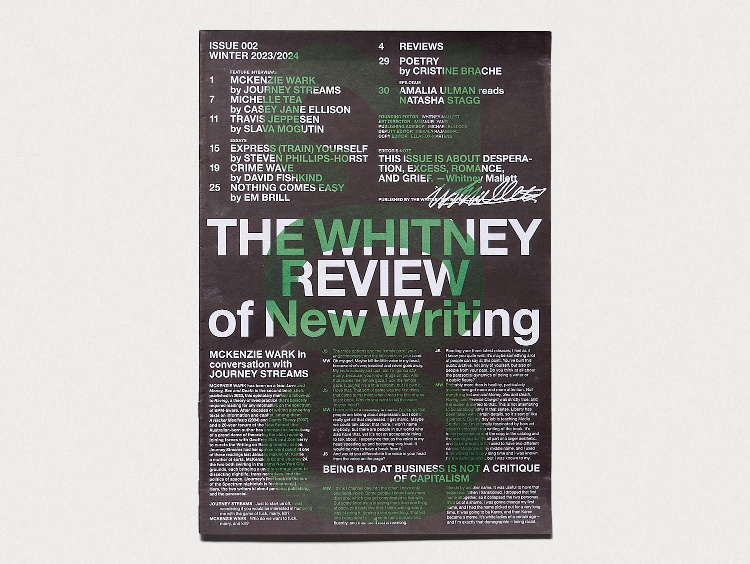 THE WHITNEY REVIEW OF NEW WRITING – Antenne Books